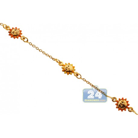 Solid 14K Yellow Gold Sun Charm Baby Kids Bracelet 5.75"