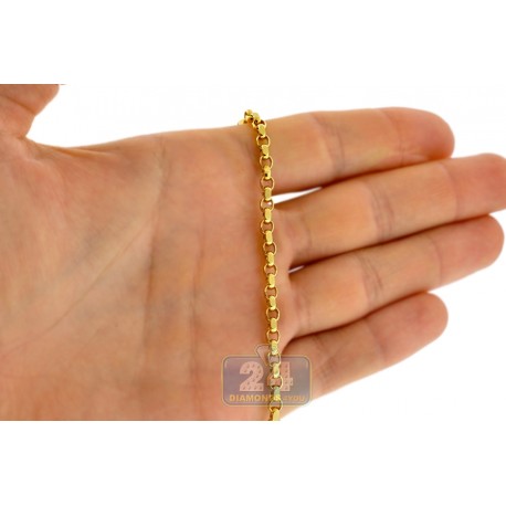 Real 14K Yellow Gold Solid Round Cable Link Mens Chain 3.4mm