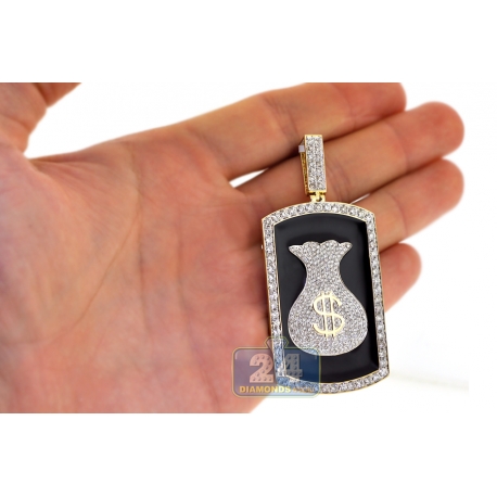 Mens Diamond Money Bag Framed Pendant 10K Yellow Gold 5.05 ct