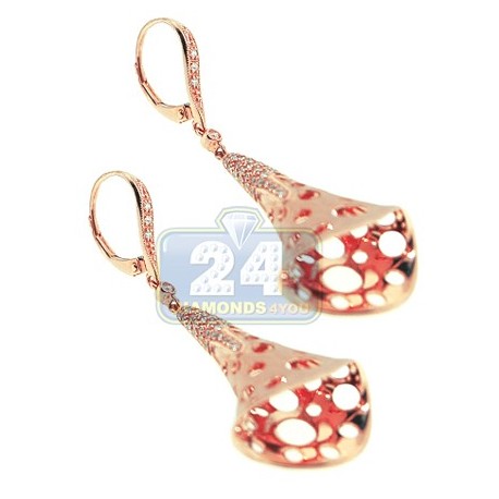 Womens Diamond Handbell Dangle Earrings 14K Rose Gold 0.36 ct