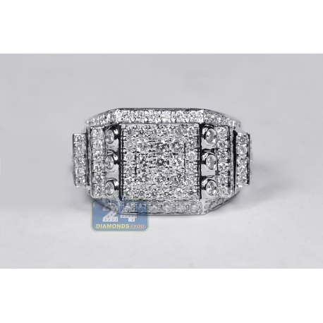 Mens Diamond Rectangle Pinky Ring 14K White Gold 2.51 ct