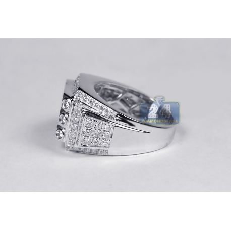 Mens Diamond Rectangle Pinky Ring 14K White Gold 2.51 ct