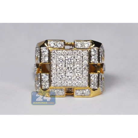 Mens Diamond Large Square Signet Ring 14K Yellow Gold 4.12 ct