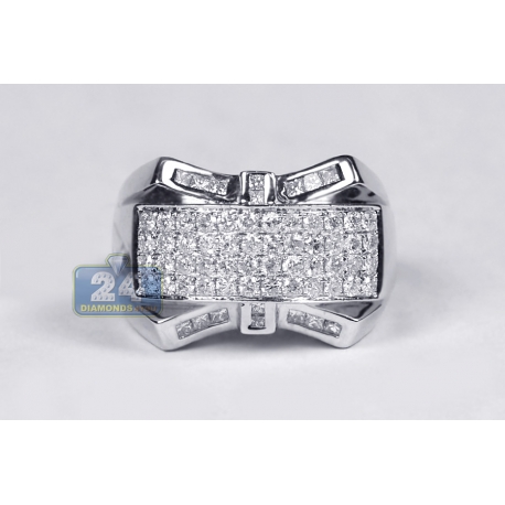 Mens Diamond Rectangle Pinky Ring 14K White Gold 1.15 ct