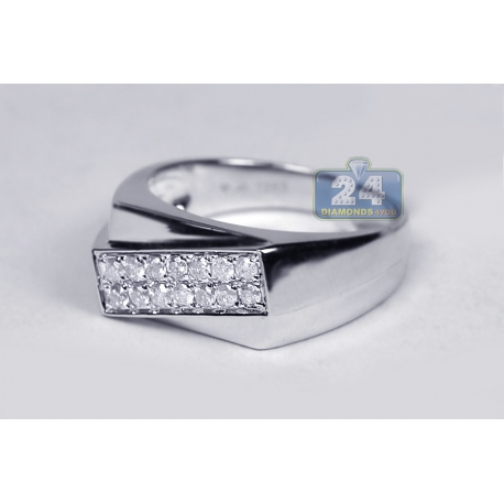 Mens Two Row Diamond Slant Pinky Ring 14K White Gold 0.35 ct