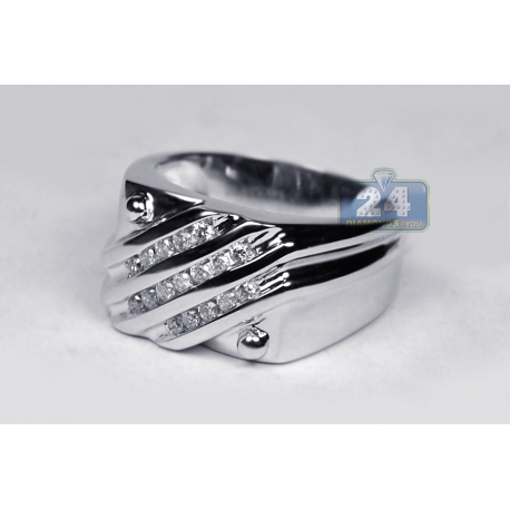 Mens Diamond Anniversary Slant Band Ring 14K White Gold 0.42 ct