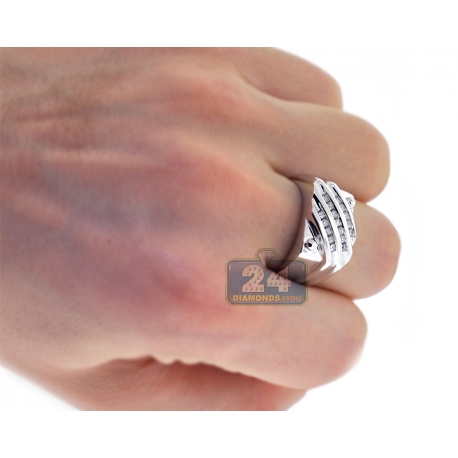 Mens Diamond Anniversary Slant Band Ring 14K White Gold 0.42 ct