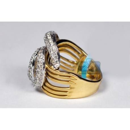 Womens Diamond Swirl Band Ring 18K Two Tone Ring 1.57 ct