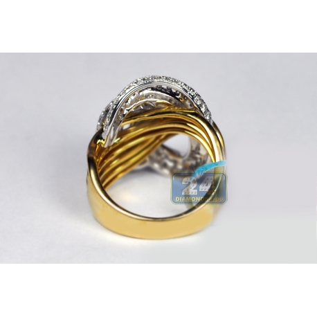 Womens Diamond Swirl Band Ring 18K Two Tone Ring 1.57 ct