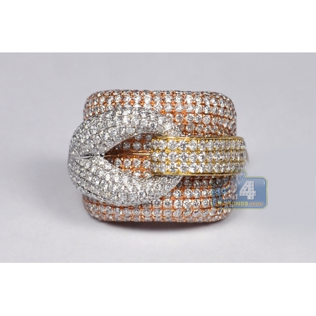 Womens Diamond Large Loop Ring 14K Three Tone Ring 5.45 ct