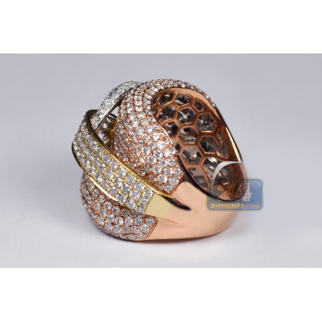 Womens Diamond Large Loop Ring 14K Three Tone Ring 5.45 ct