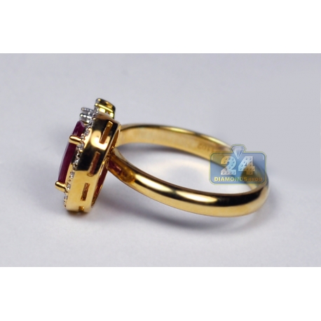 Womens Ruby Diamond Two Stone Open Ring 18K Yellow Gold
