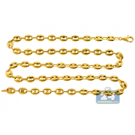10K Yellow Gold Mariner Anchor Puffed Link Mens Chain 7 mm