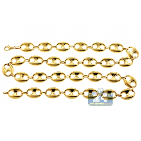 10K Yellow Gold Puff Mariner Anchor Link Mens Chain 14.5 mm