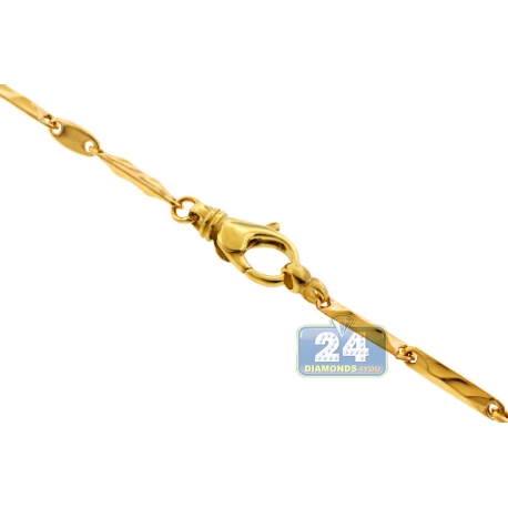 10K Yellow Gold Wave Bar Link Mens Chain 3 mm