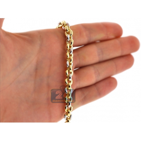 Real 10K Two Tone Gold Puffed Round Cable Mens Chain 7.5 mm