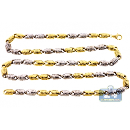Italian 10K Two Tone Gold Fancy Bullet Link Mens Chain 7 mm