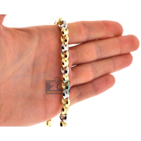 Real 10K Two Tone Gold Puffed Bullet Link Mens Chain 8.5 mm