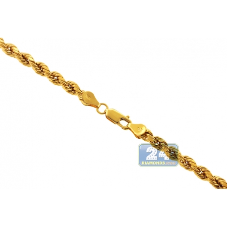 10K Yellow Gold Diamond Cut Hollow Rope Chain 3 mm 24 26 28 30"