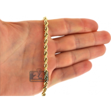 10K Yellow Gold Diamond Cut Hollow Rope Chain 4.5mm 26 28 30"