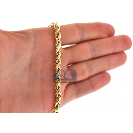 10K Yellow Gold Diamond Cut Hollow Rope Chain 5.5 mm 26 28 30"