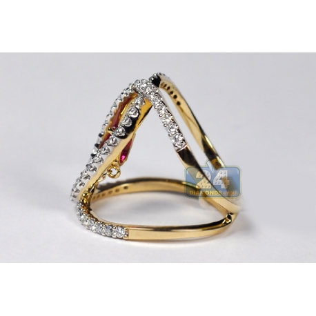Womens Diamond Ruby Open Loop Ring 14K Yellow Gold 1.31 ct