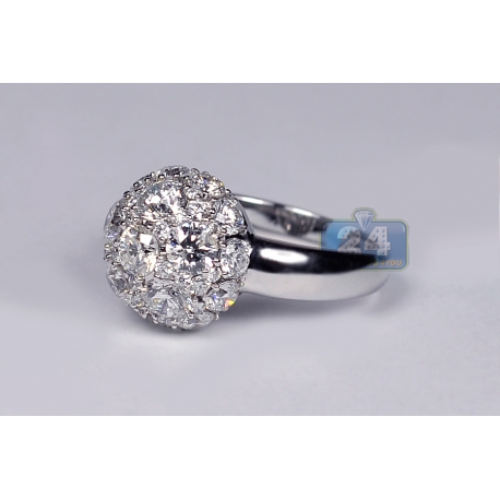 Womens Diamond Cluster Ball Ring 18K White Gold 3.82 ct