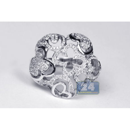 Womens Diamond Openwork Dome Ring 14K White Gold 0.69 ct