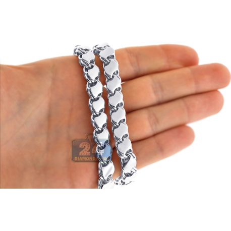 Handmade 14K White Gold Leaf Bismark Link Mens Chain 9 mm