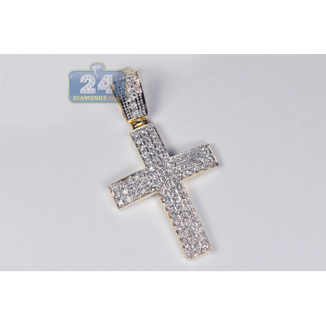 Mens Diamond Latin Cross Pendant 10K Yellow Gold 1.12ct 2"