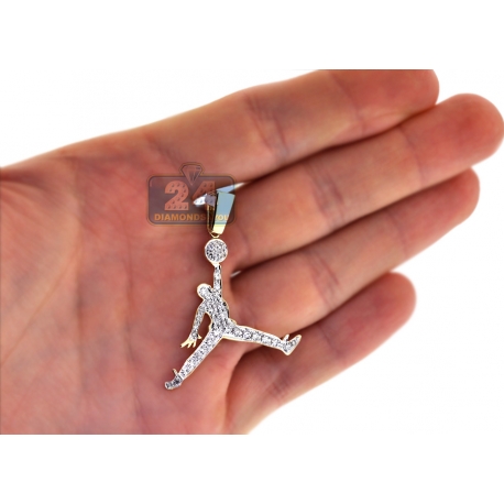 Mens Diamond Basketball Player Pendant 10K Yellow Gold 0.59ct