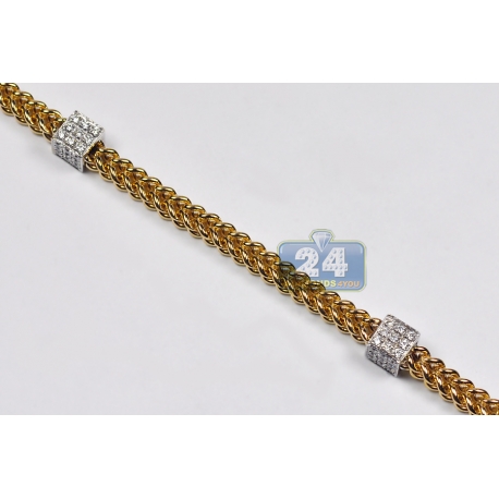 Mens Diamond Franco Bracelet 14K Two Tone Gold 1.02 ct 4mm 9"