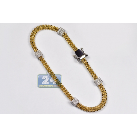 Mens Diamond Franco Bracelet 14K Two Tone Gold 1.02 ct 4mm 9"