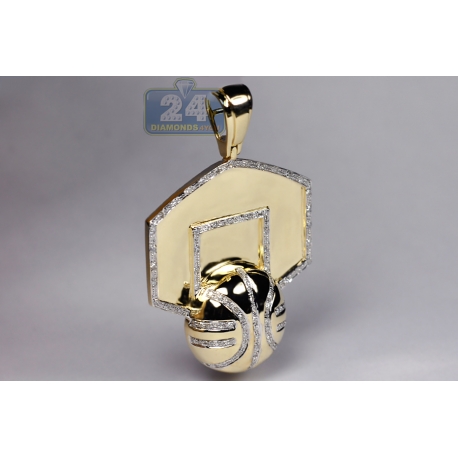 Mens Diamond Basketball Hoop Sport Pendant 10K Yellow Gold 0.55ct