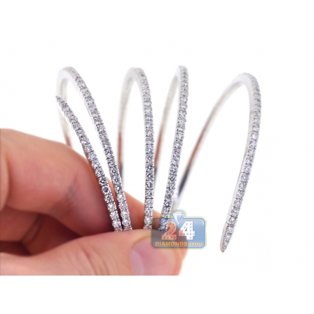 Womens Diamond Spring Bangle Bracelet 14K White Gold 11.42 ct