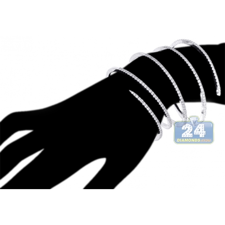 Womens Diamond Spring Bangle Bracelet 14K White Gold 11.42 ct