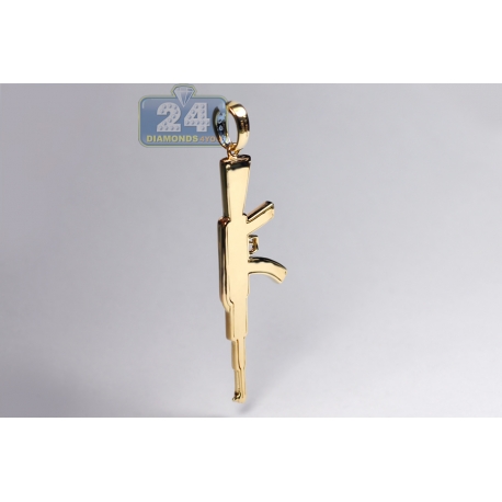 Mens Diamond AK-47 Rifle Gun Pendant 14K Yellow Gold 1.08ct