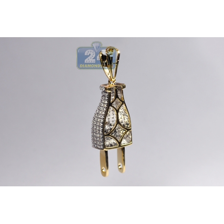 Mens Diamond 3D Wall Plug Pendant 10K Yellow Gold 0.66 Carat