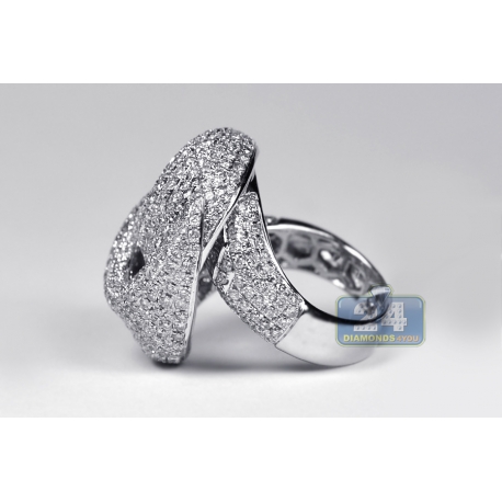 Womens Diamond Pave Round Swirl Ring 14K White Gold 4.92 ct