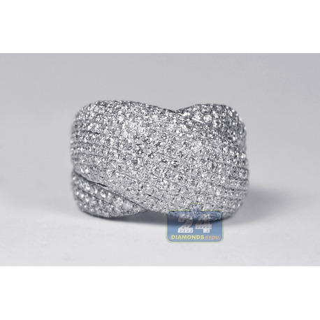 Womens Diamond Criss Cross Dome Ring 14K White Gold 4.00 ct