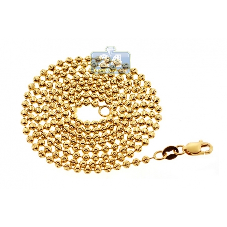 Mens Real 10K Yellow Gold Moon Cut Ball Chain 2 mm 22 24 26 28"