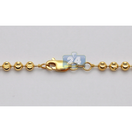 Mens Real 10K Yellow Gold Moon Cut Ball Chain 2 mm 22 24 26 28"