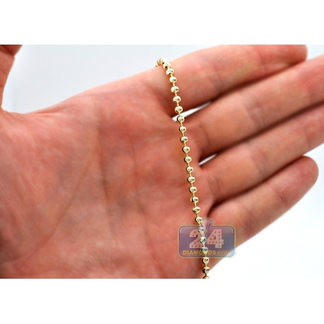 Mens 10K Yellow Gold Moon Cut Ball Chain 3 mm 20 24 26 28 30 36"