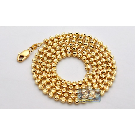 Mens 10K Yellow Gold Moon Cut Ball Chain 3 mm 20 24 26 28 30 36"