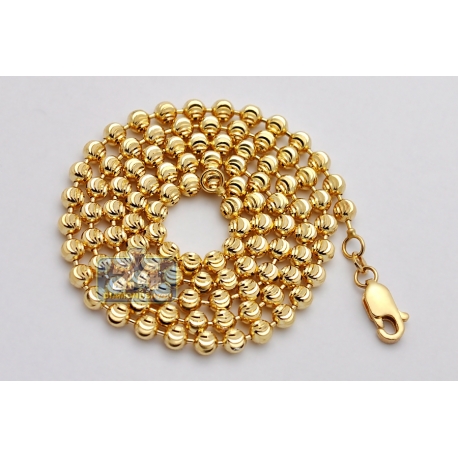 Mens 10K Yellow Gold Moon Cut Ball Chain 4 mm 24 28 30 34 36"