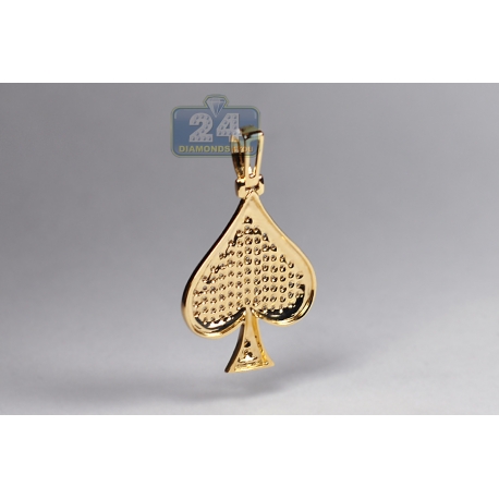 Mens Womens Diamond Spade Suit Symbol Pendant 10K Yellow Gold