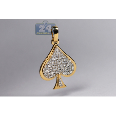 Mens Womens Diamond Card Game Spades Pendant 14K Yellow Gold