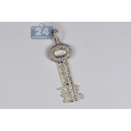 Mens Diamond Double Sided Key Pendant 10K Yellow Gold 2.24ct