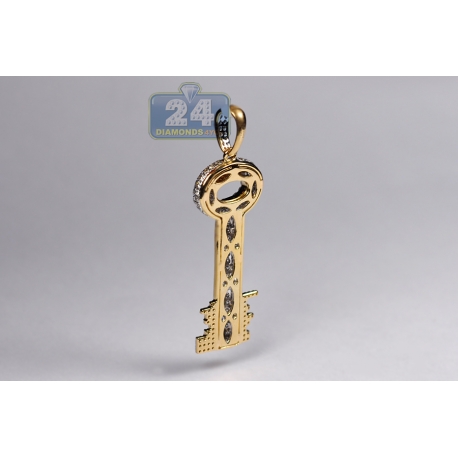 Mens Diamond Double Sided Key Pendant 10K Yellow Gold 2.24ct