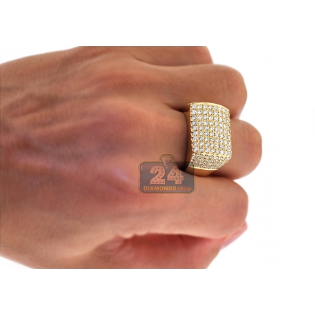 Mens Diamond Rectangle Pinky Ring Solid 14K Yellow Gold 2.90 ct